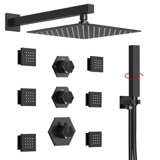 EVERSTEIN 12" Dual Head Shower System with 4-Way Thermostatic Valve and 6 Body Jets - Wall ...